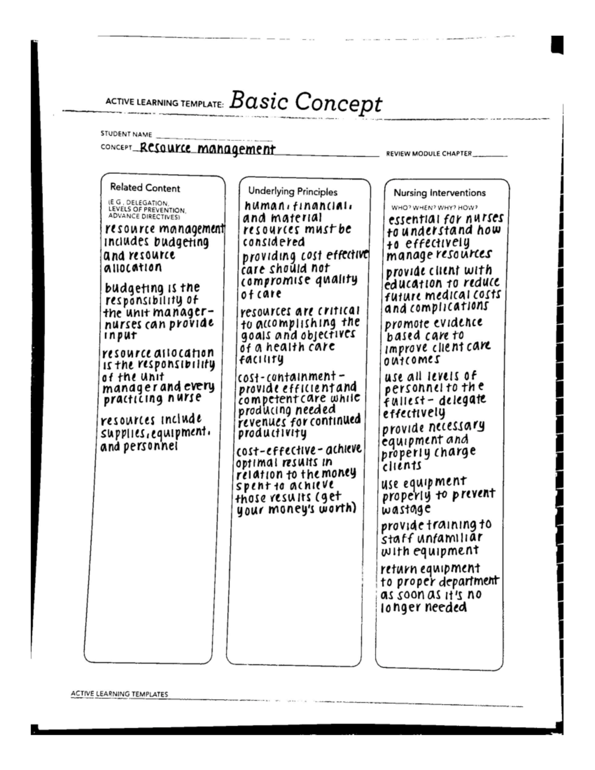 ATI Basic Concept Resource Management - NU 307/8 - Studocu