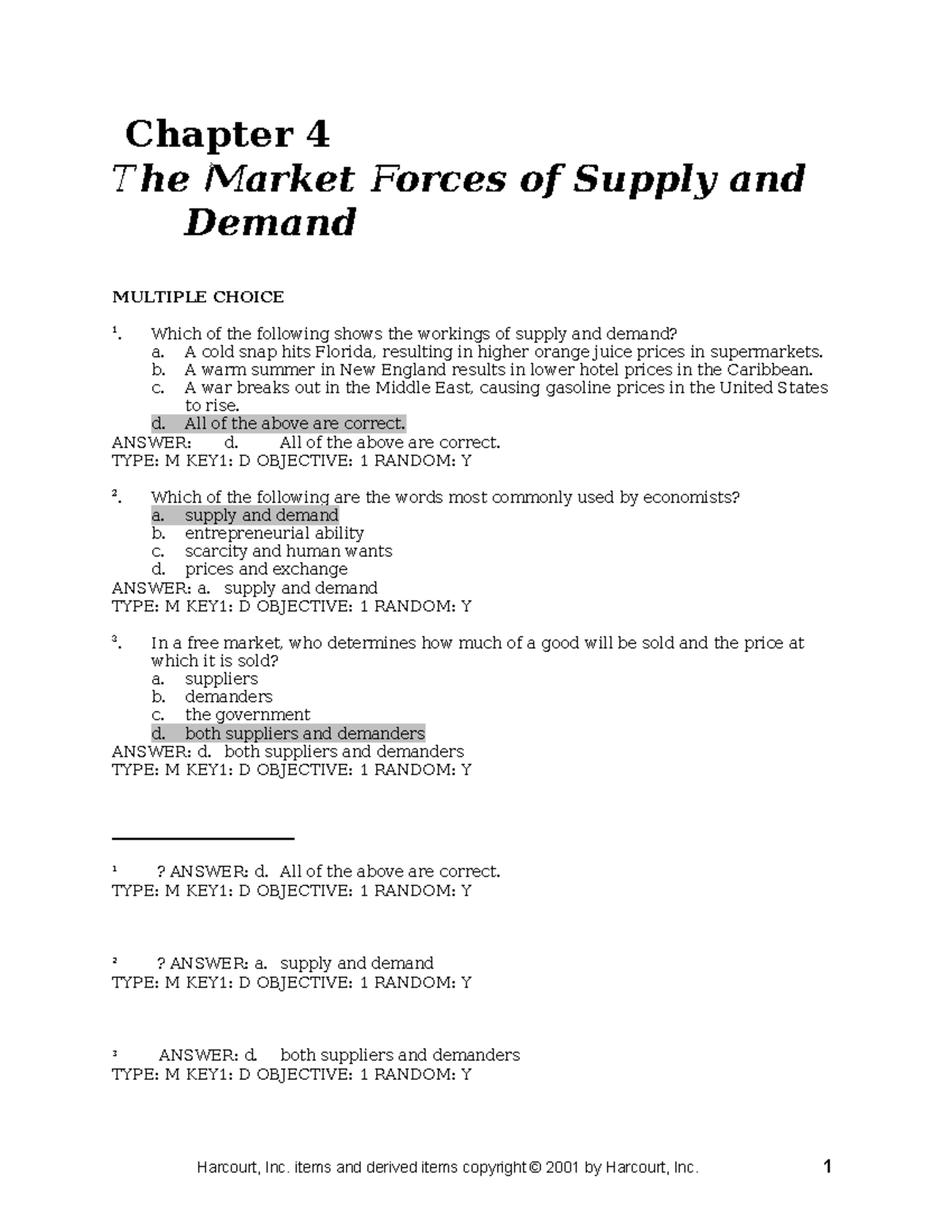 Chapter 4 MCQ: Market Forces of Supply and Demand Analysis - Studocu
