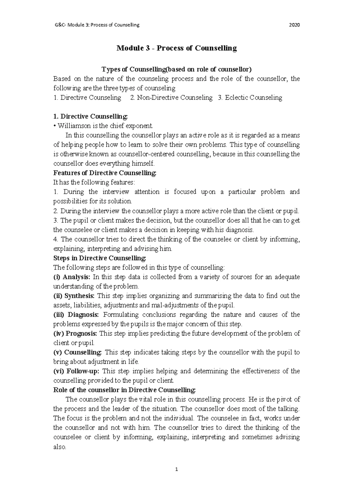 G&C Module 1: Understanding Guidance and Counselling Fundamentals - Studocu
