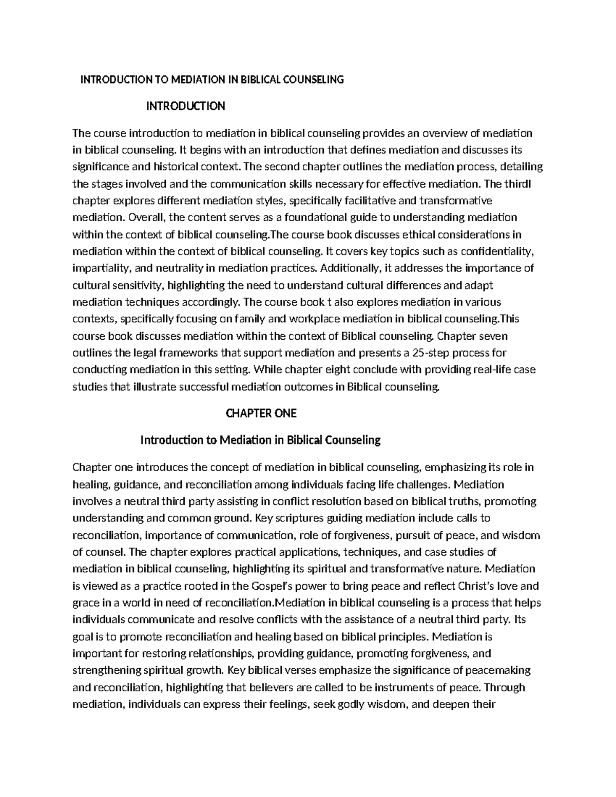 Biblical Counseling Mediation: A Comprehensive Overview (BC 101) - Studocu