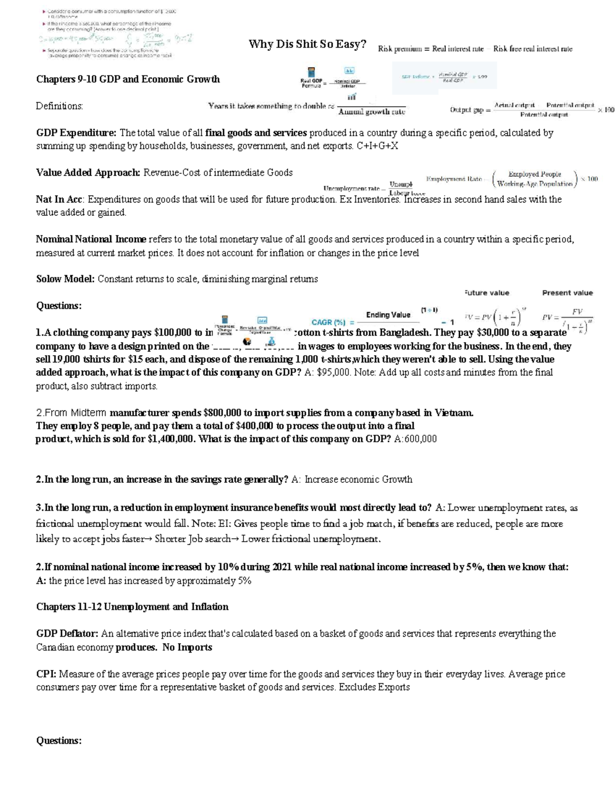 Macro Cheatsheet: GDP, Economic Growth, Unemployment & Inflation ...