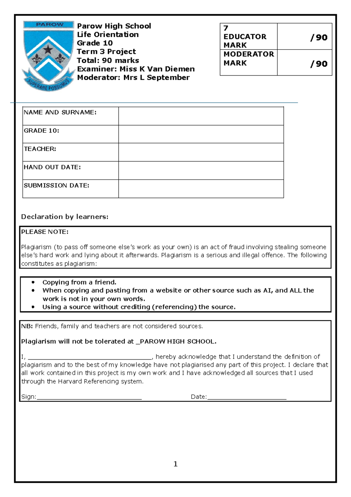 Grade 10 Life Orientation T3 Project: Understanding Adolescent ...