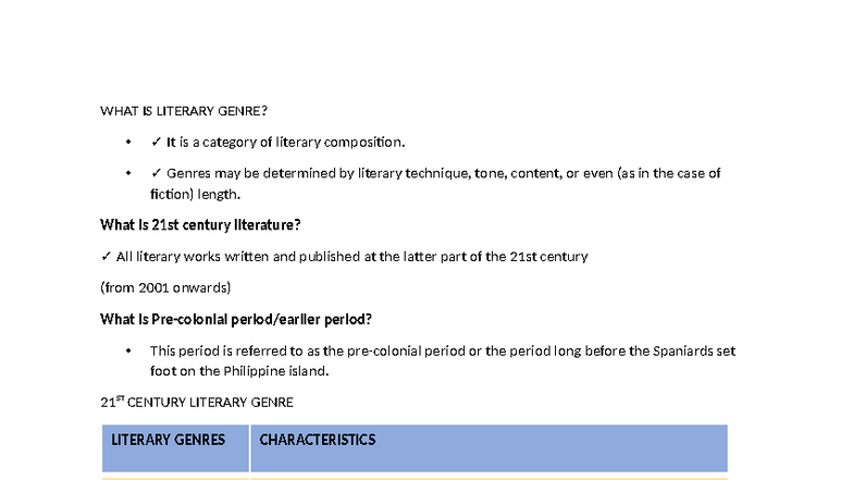 QUIZ: Understanding Literary Genres and Their Elements - Studocu
