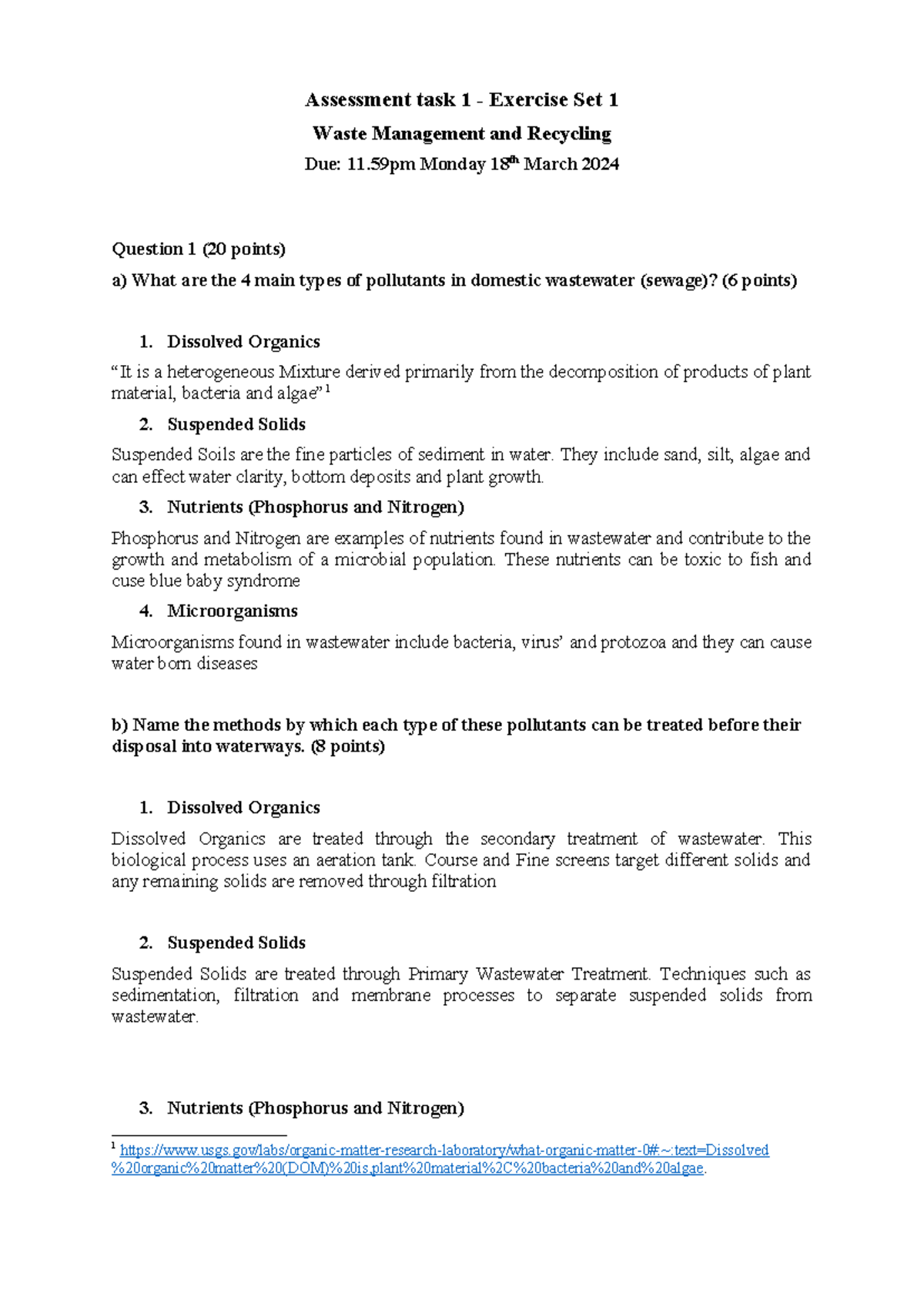 Assessment 1 - Waste Management & Recycling Exercise Set 1 - Studocu