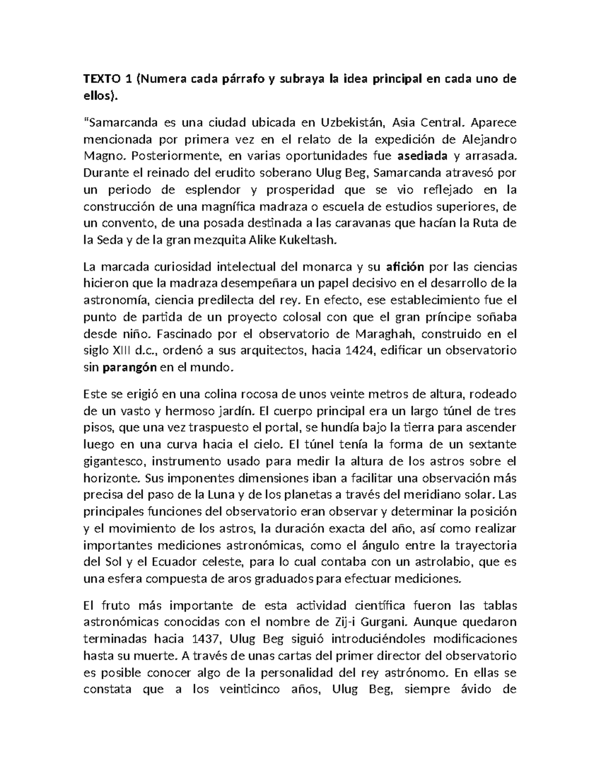 Prueba de lenguaje: análisis de textos informativos sobre Samarcanda y ...