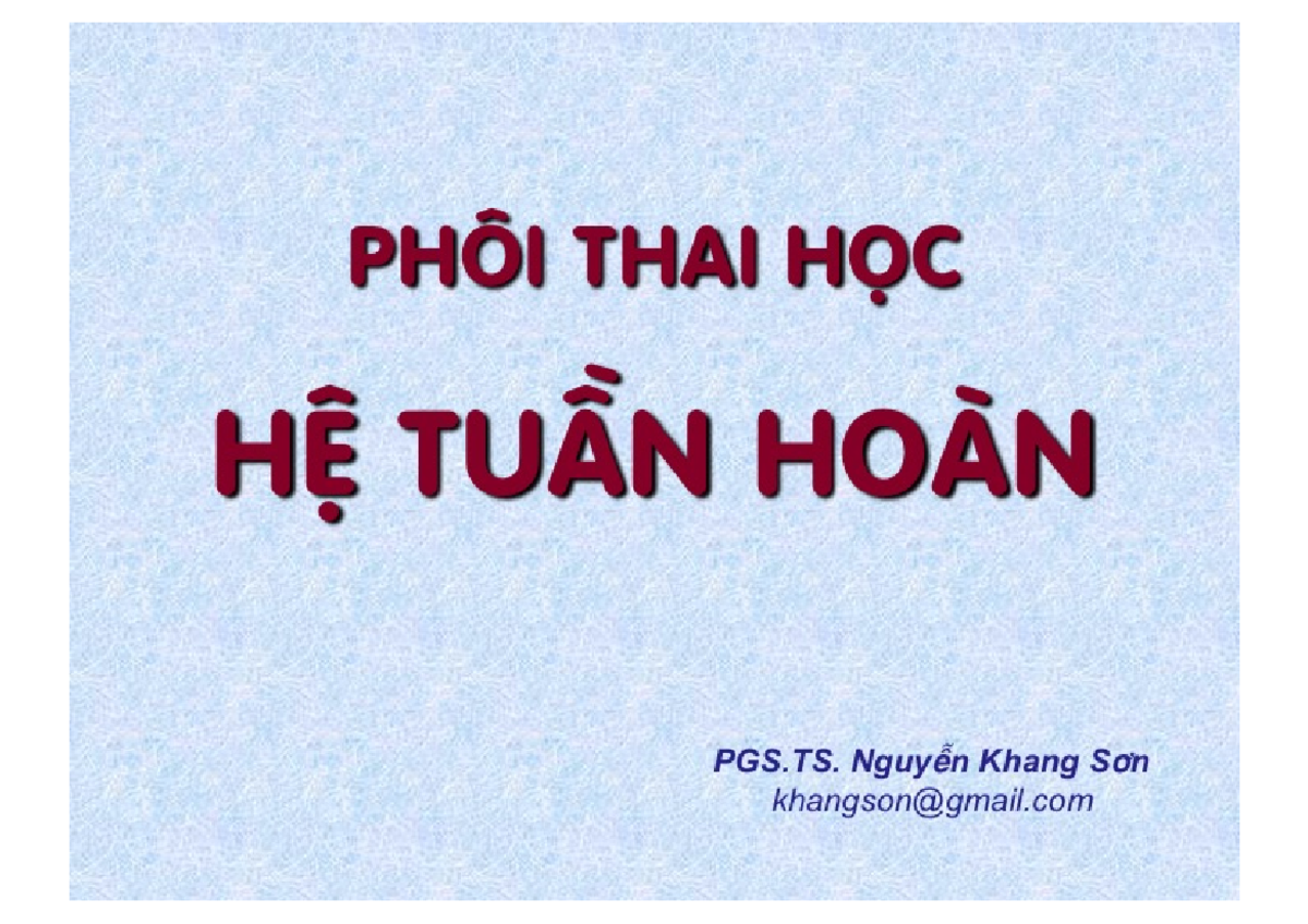 PTH hệ tim mạch - phôi thai học hệ tim mạch - tài liệu - Studocu
