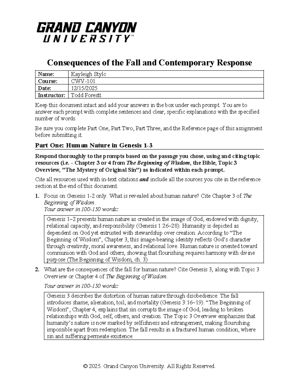 Topic 3: Consequences of the Fall and Contemporary Responses in ...