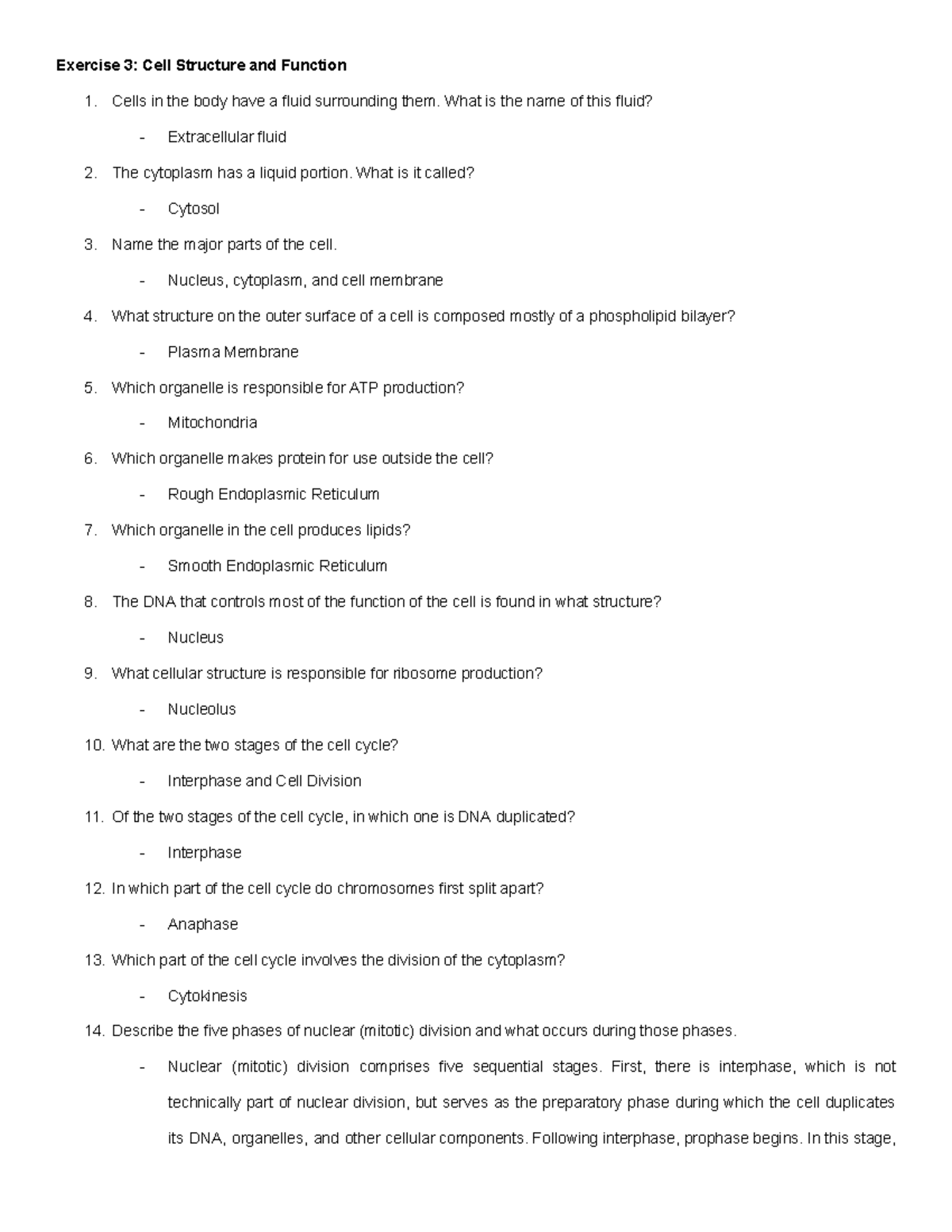 Exercise 3 Cell Structure and Function - Exercise 3: Cell Structure and Function 1. Cells in the ...