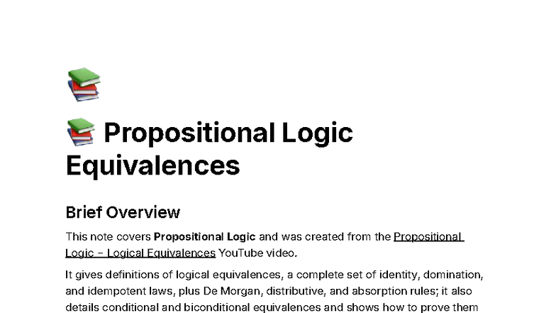 Propositional Logic Equivalences Overview and Proof Techniques - Studocu