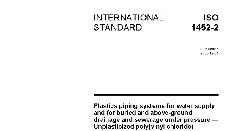 ISO 1452-2:2009 - Standards for Unplasticized PVC Pipes in Water Supply ...