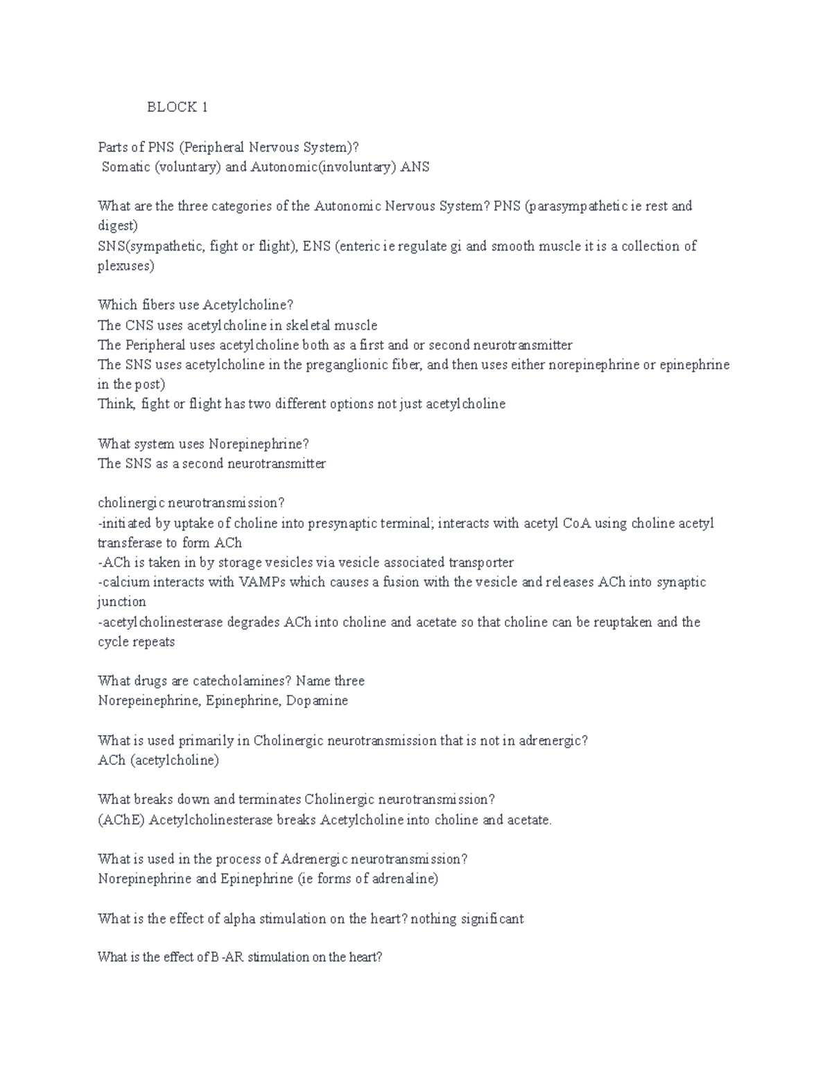 Pharmacology Study Notes: Block 1 - PNS & Autonomic Nervous System ...
