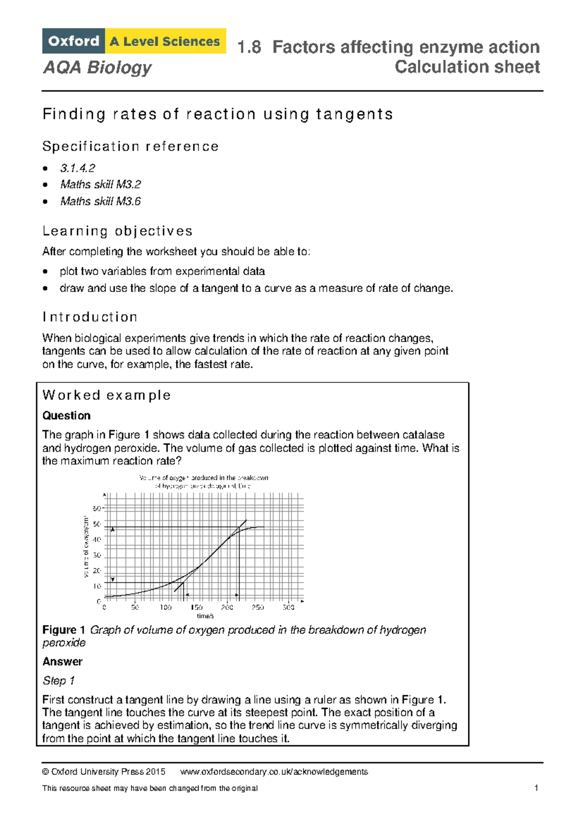 1.8 Factors Affecting Enzyme Action: Rate Calculation Sheet AQA Bio ...
