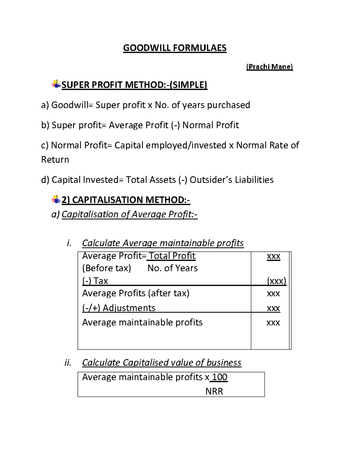 Goodwill Formulae and Calculation Methods (PM) - Studocu