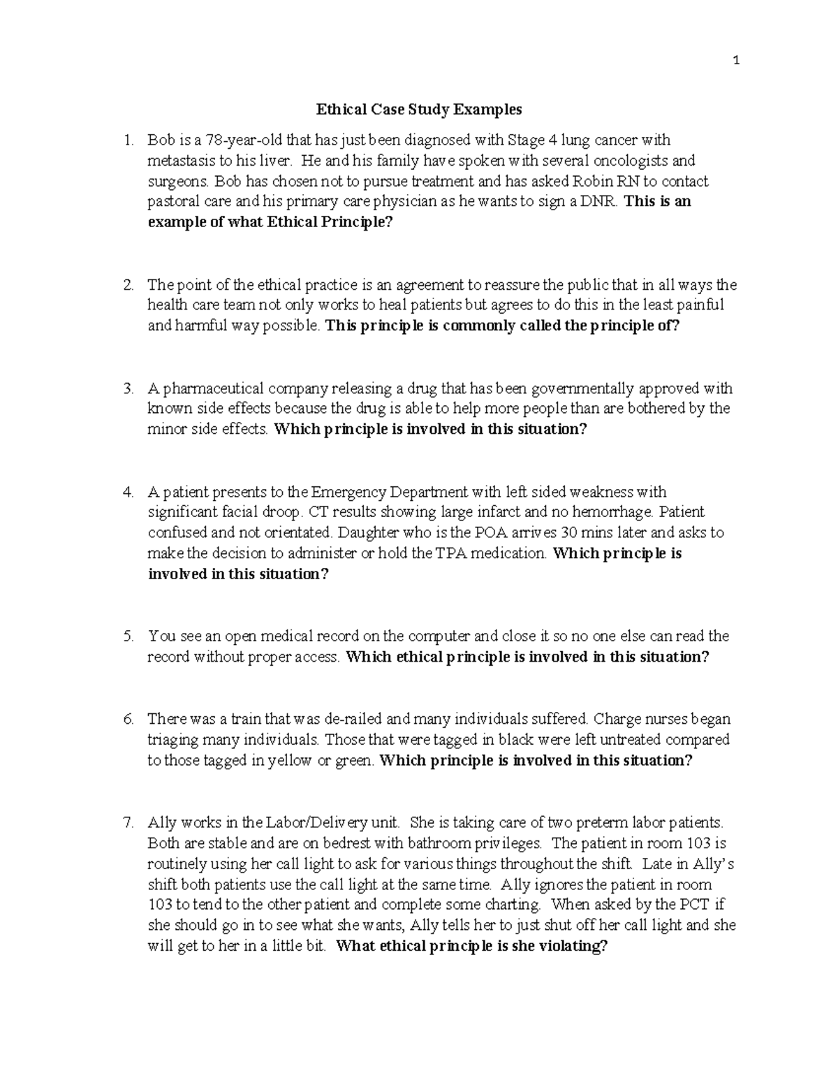 Ethical Case Study Examples - Nursing 101: Principles in Action - Studocu
