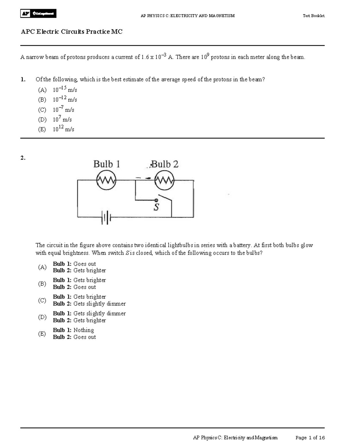 APC Electric Circuits Practice MC: Key Concepts and Problems - Studocu
