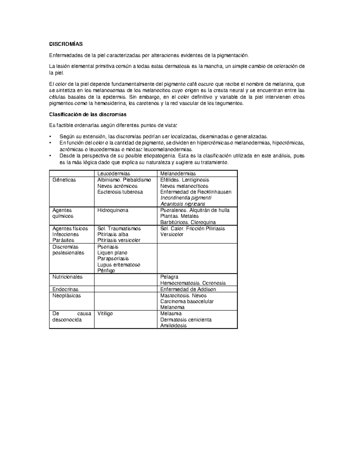 Discromias - Resumen Dermatología - Enfermedades de la piel ...