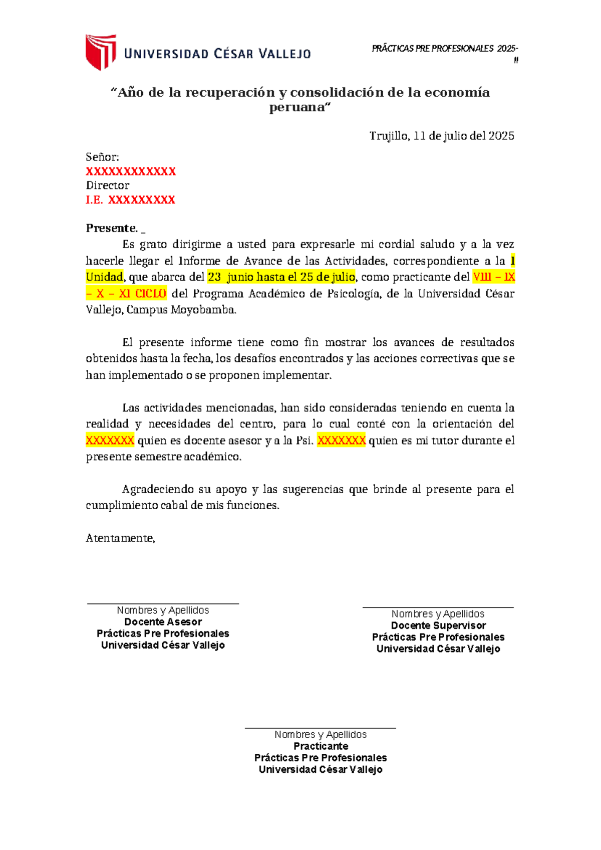 Informe de Avance de Prácticas Pre Profesionales - 2025 II - Studocu