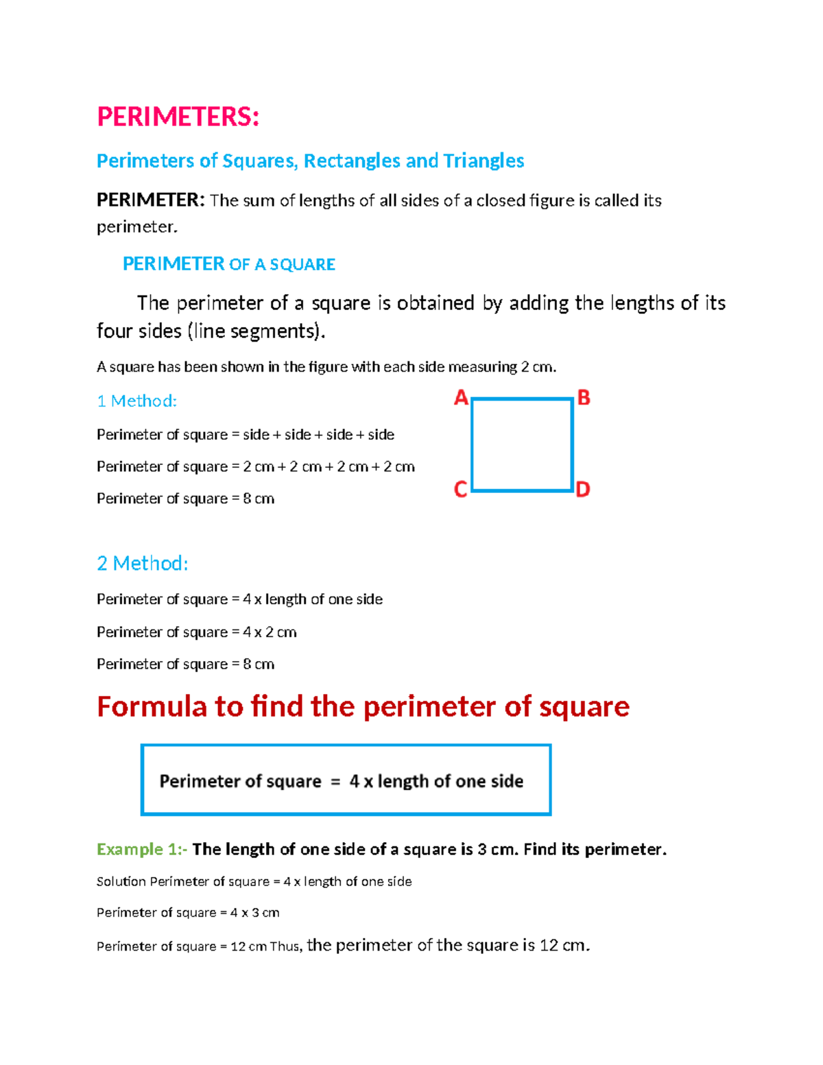 Perimeters: Calculating Squares, Rectangles, and Triangles - Studocu