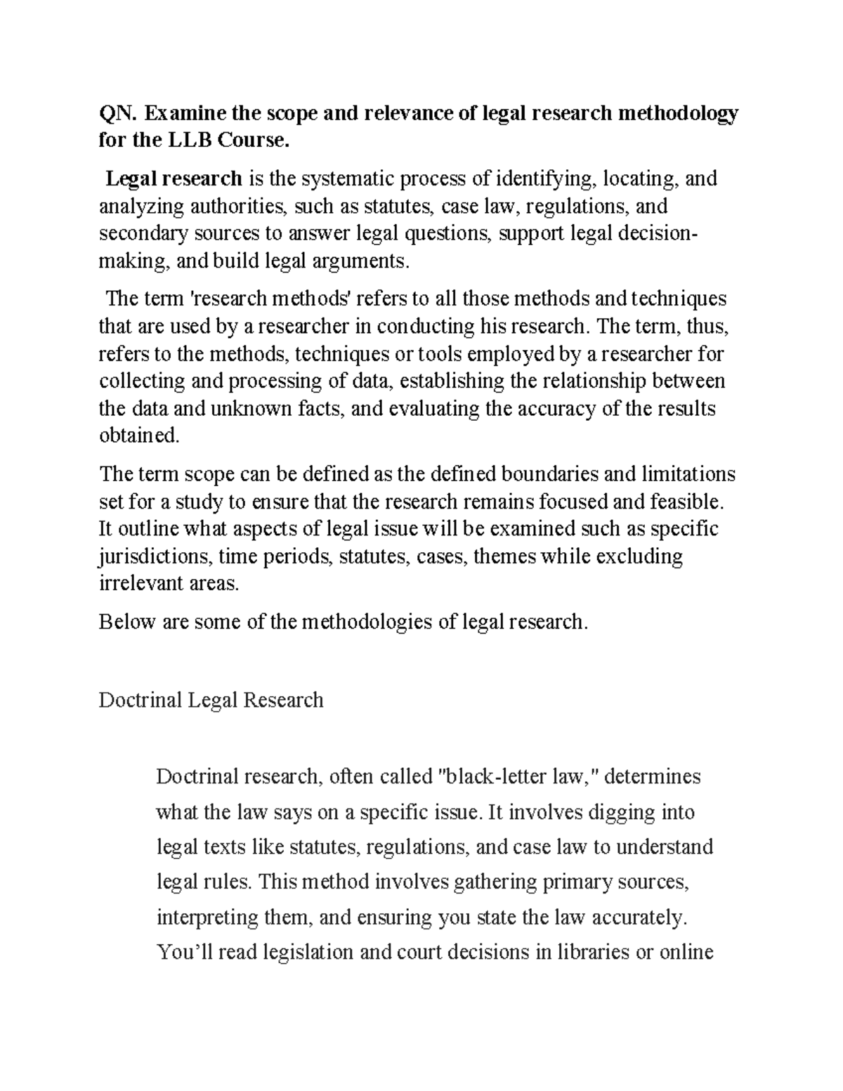 LLB Course: Exploring Legal Research Methodologies and Their Relevance ...