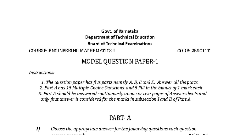 Engineering Model Question Paper: 25SC11T - Multiple Choice & Fill in ...