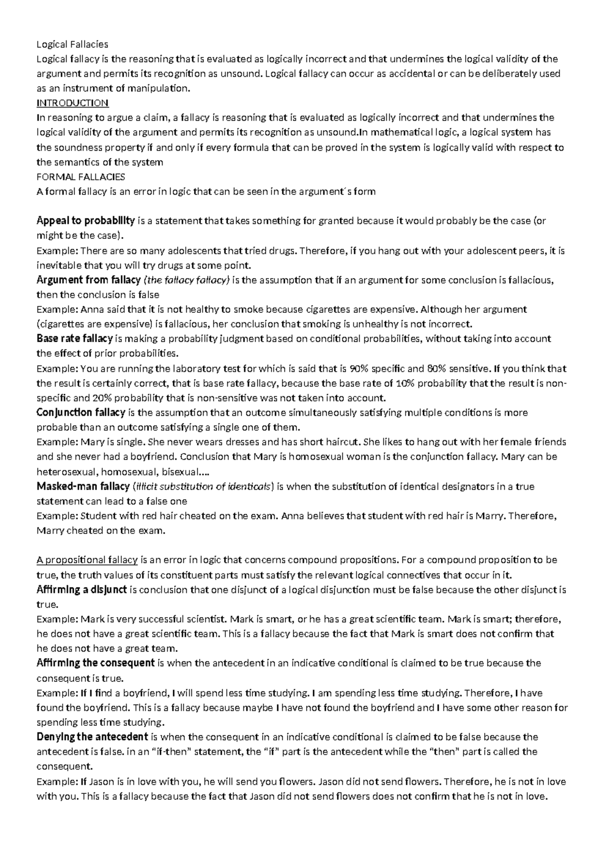 Logical Fallacies: Understanding Errors in Reasoning and Argumentation - Studocu