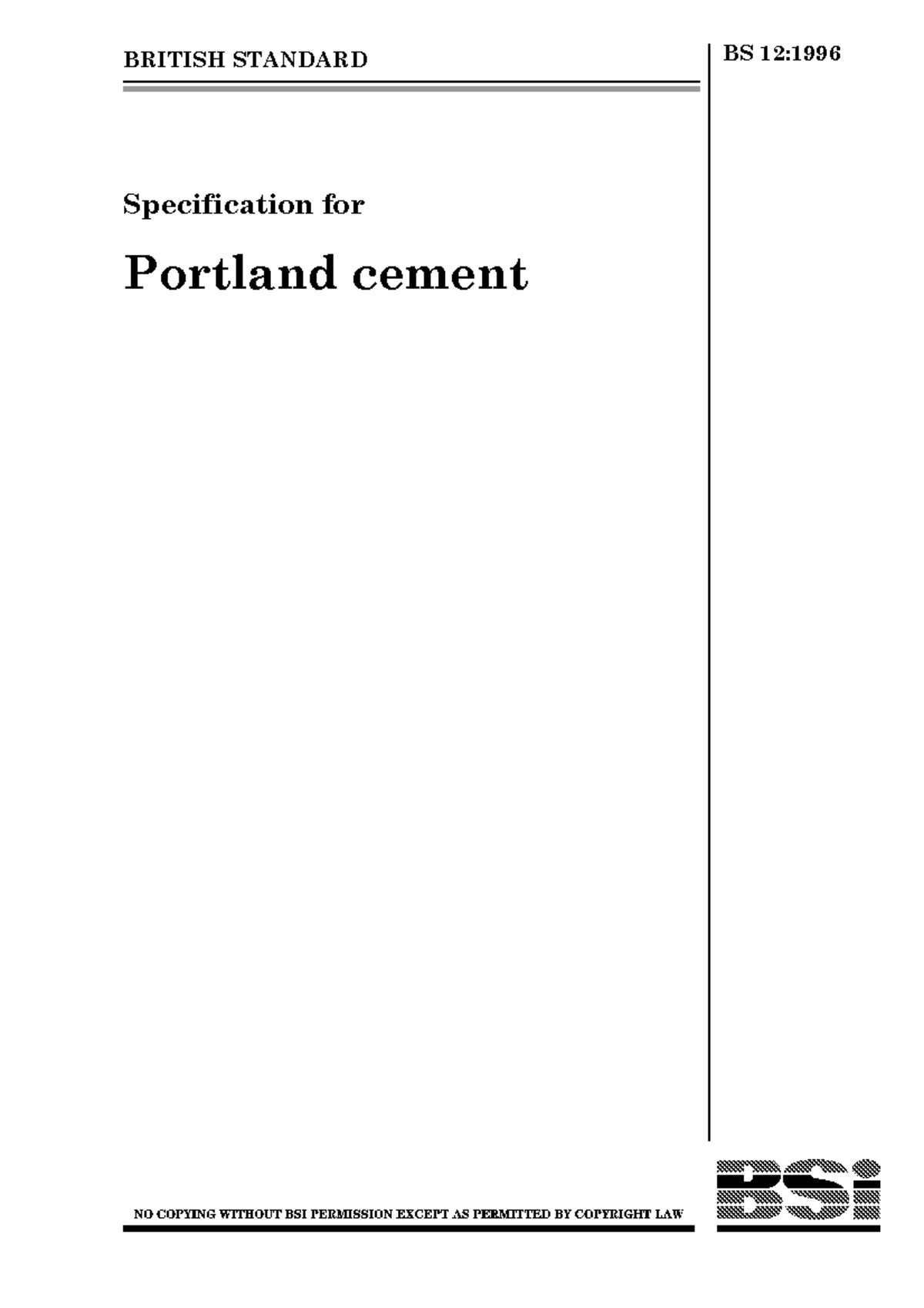 BS 12:1996 - Specification and Requirements for Portland Cement - Studocu
