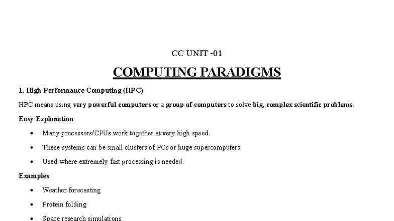CC UNIT-01: Overview of Computing Paradigms and Cloud Computing - Studocu