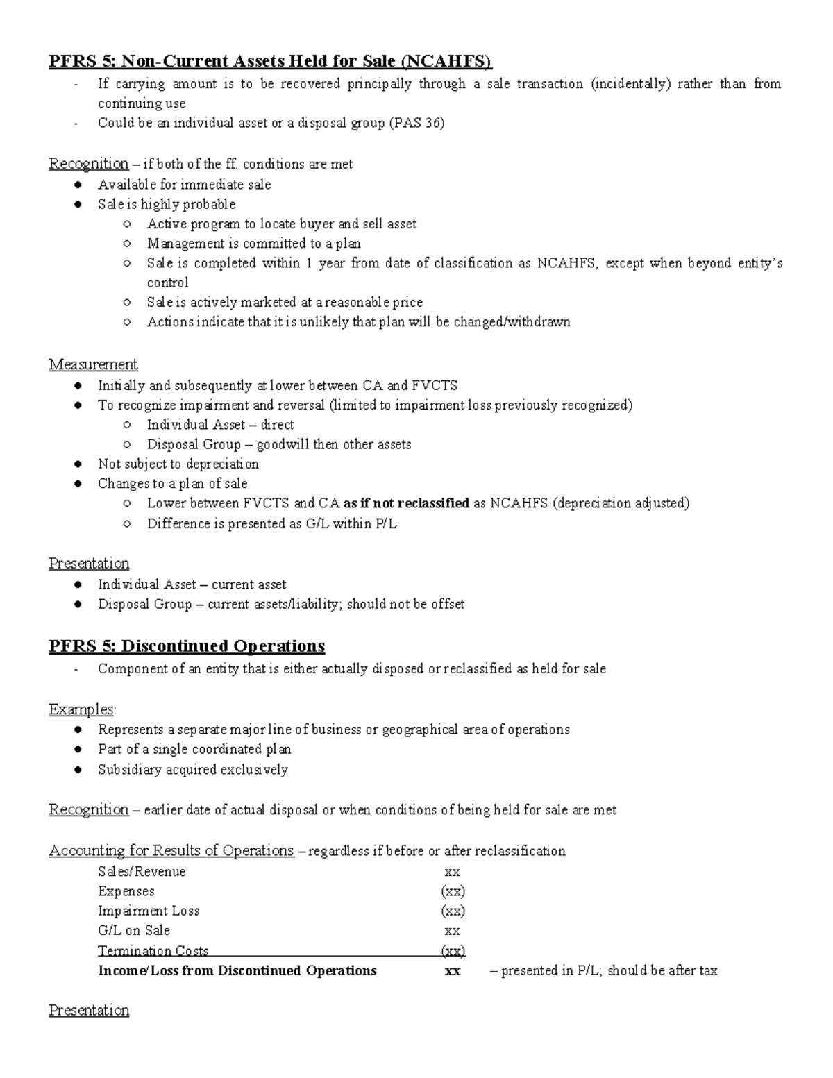 PFRS 5: NCAHFS & Discontinued Operations Overview and Key Concepts ...