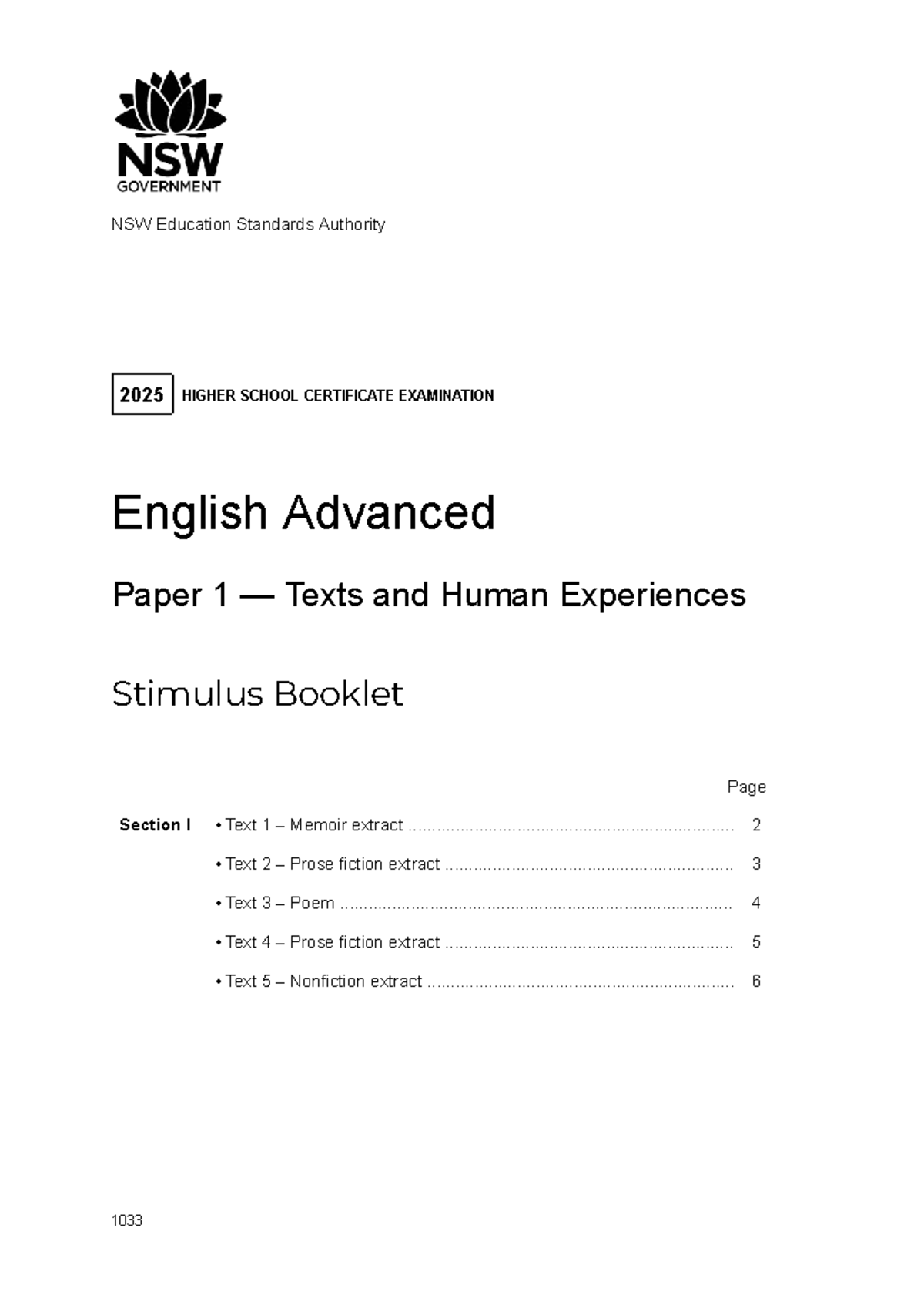 2025 HSC English Advanced Paper 1: Texts & Human Experiences Stimulus ...