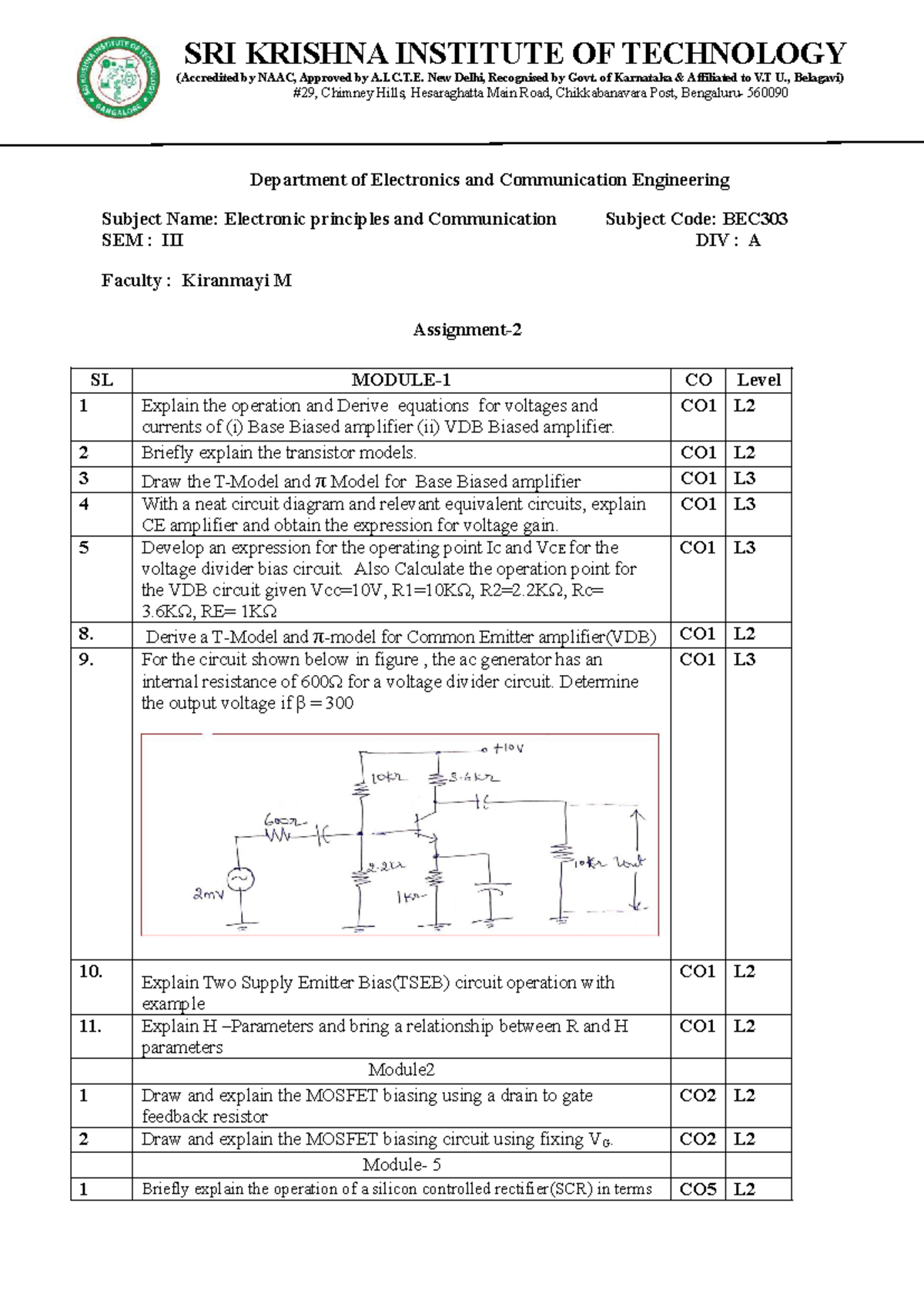 EPC BEC303 Assignment 2: Electronic Principles & Communication - Studocu