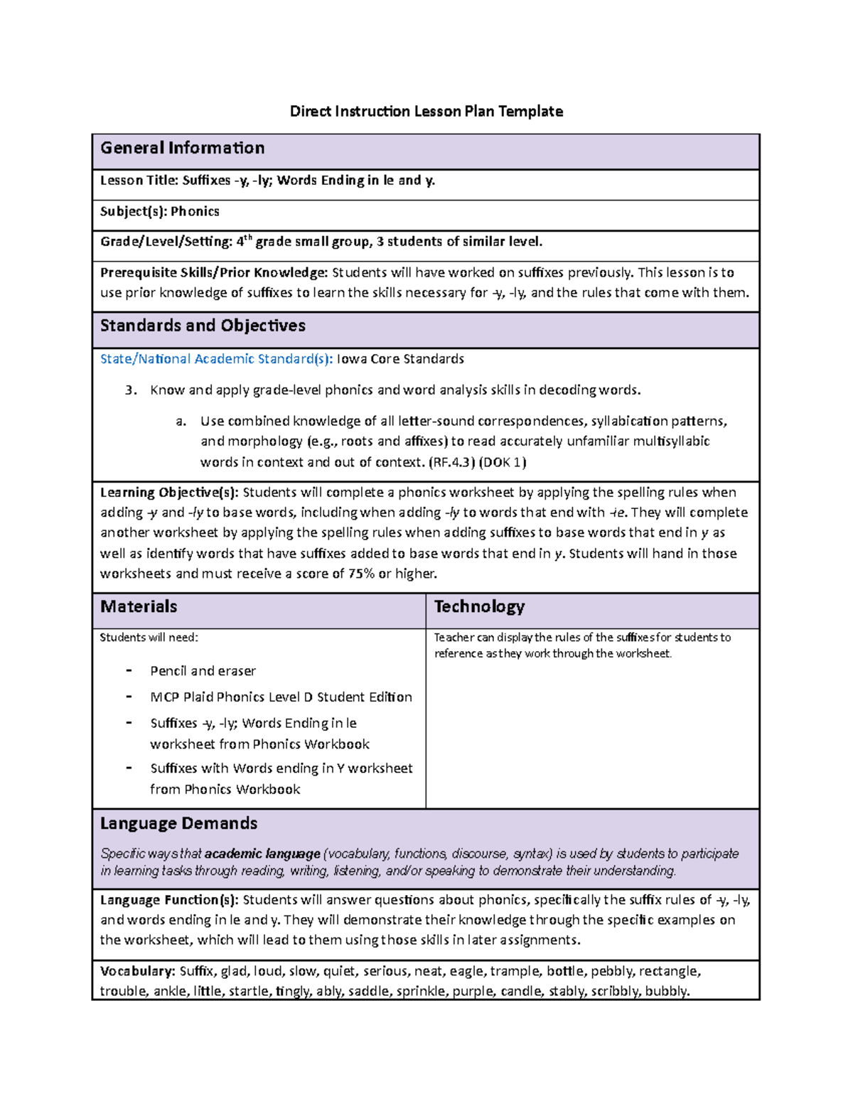 PCE Task 1 - PCE Task 1 Lesson Plan - Direct Instruction Lesson Plan ...