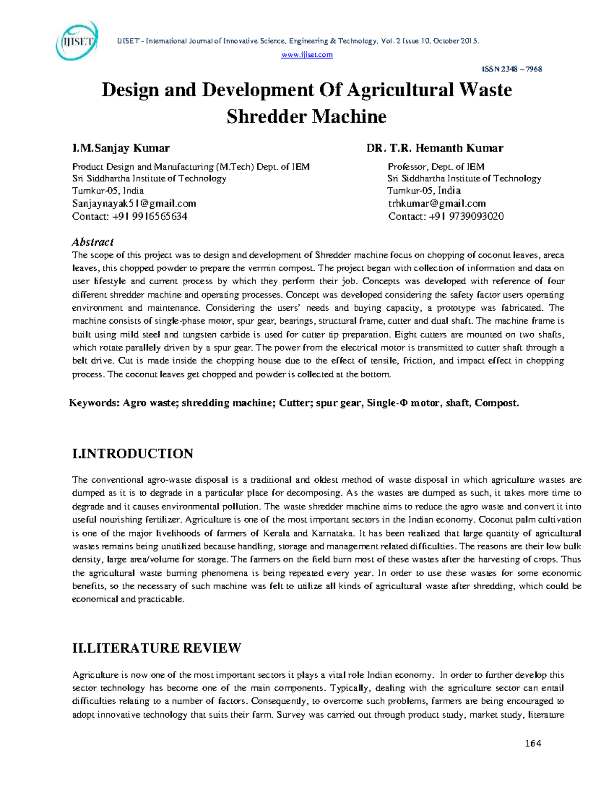 Design and Development of Agricultural Waste Shredder Machine (M.Tech ...