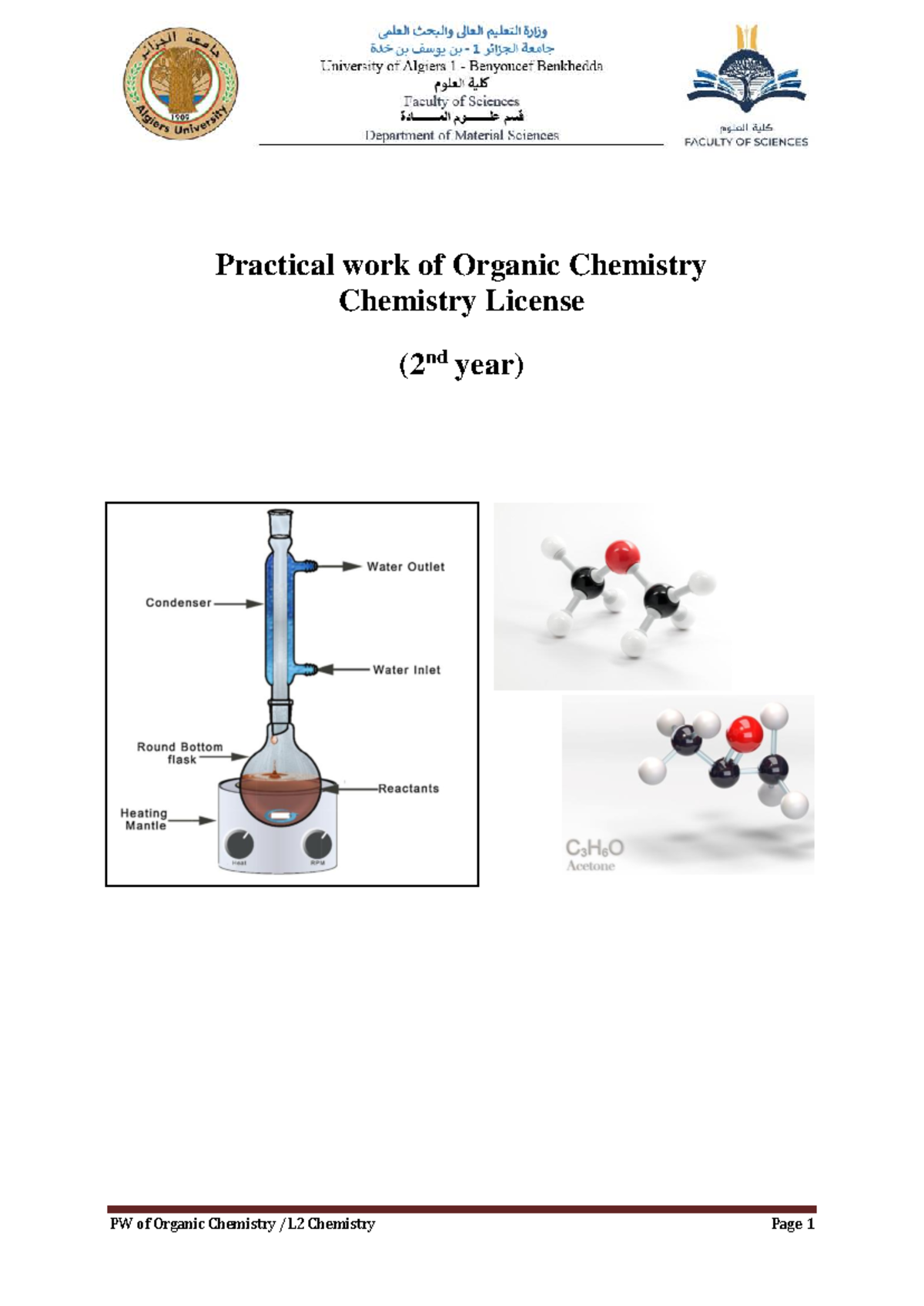 Practical Work Guide for Organic Chemistry (Chemistry License, 2nd Year ...