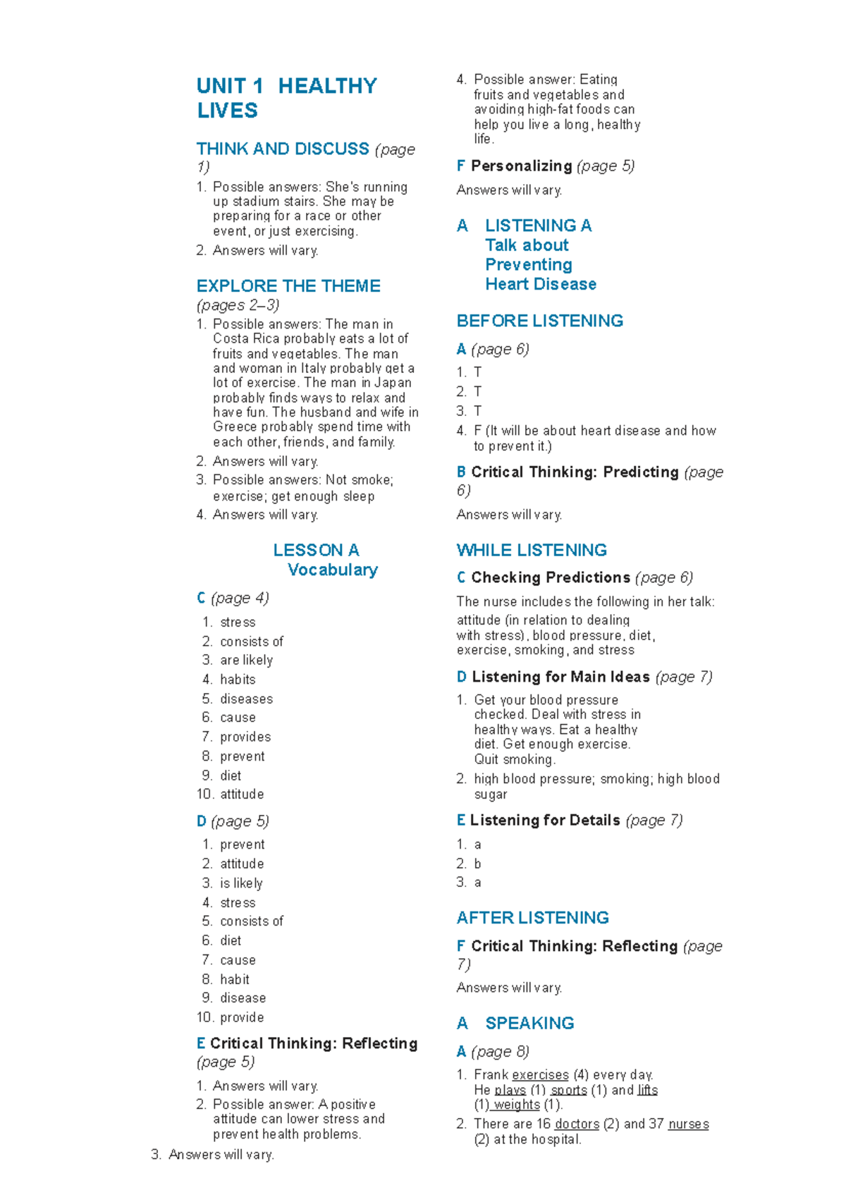 2nd Pathways LS 2 Answer Key: Health, Tech, Culture & Water - Studocu