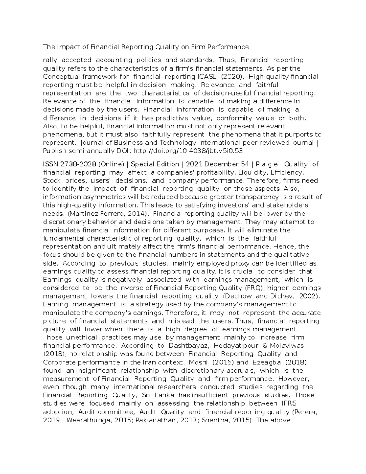 The Impact of Financial Reporting Quality on Firm Performance (ACC 101 ...