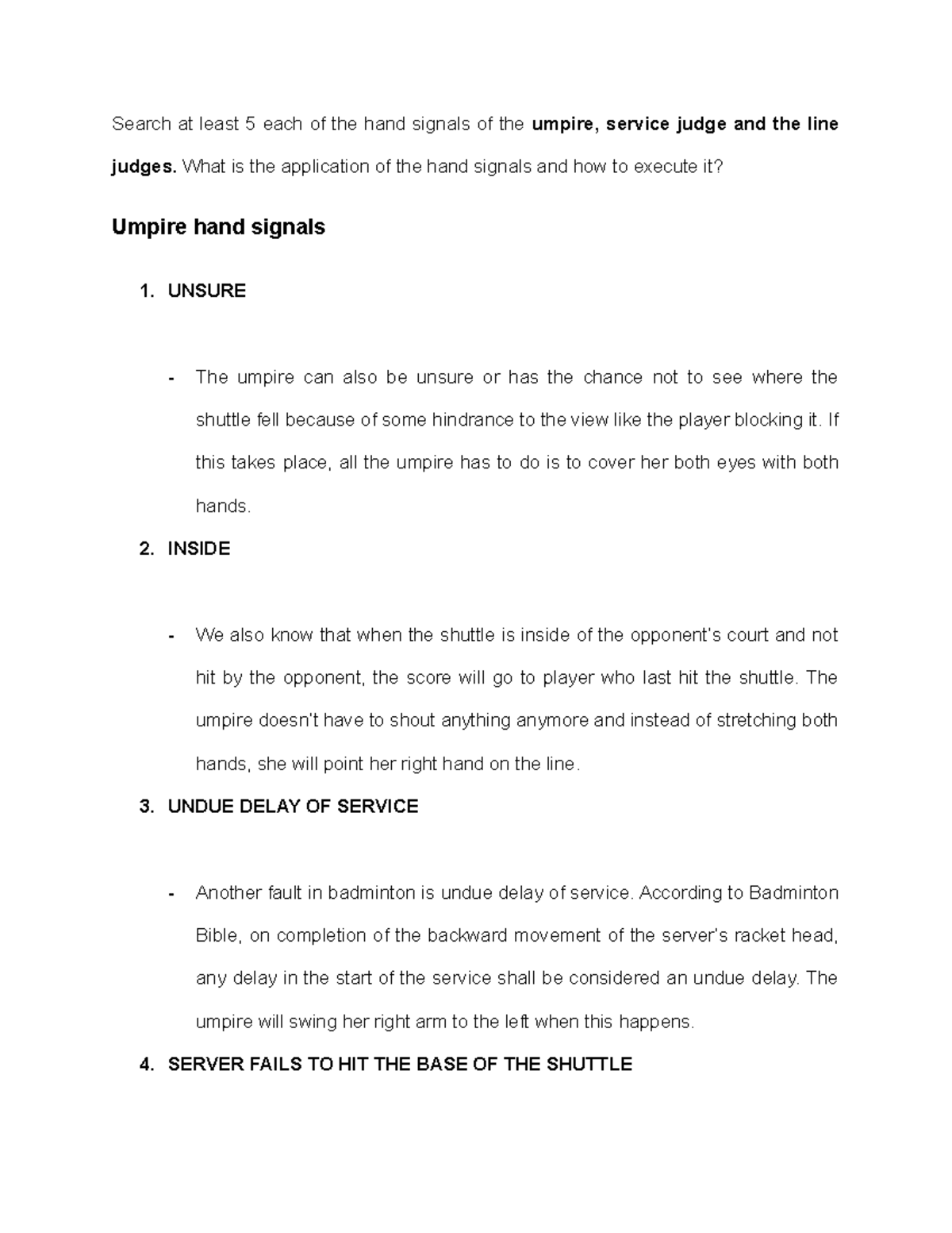 Hand signals Badminton - Search at least 5 each of the hand signals of ...