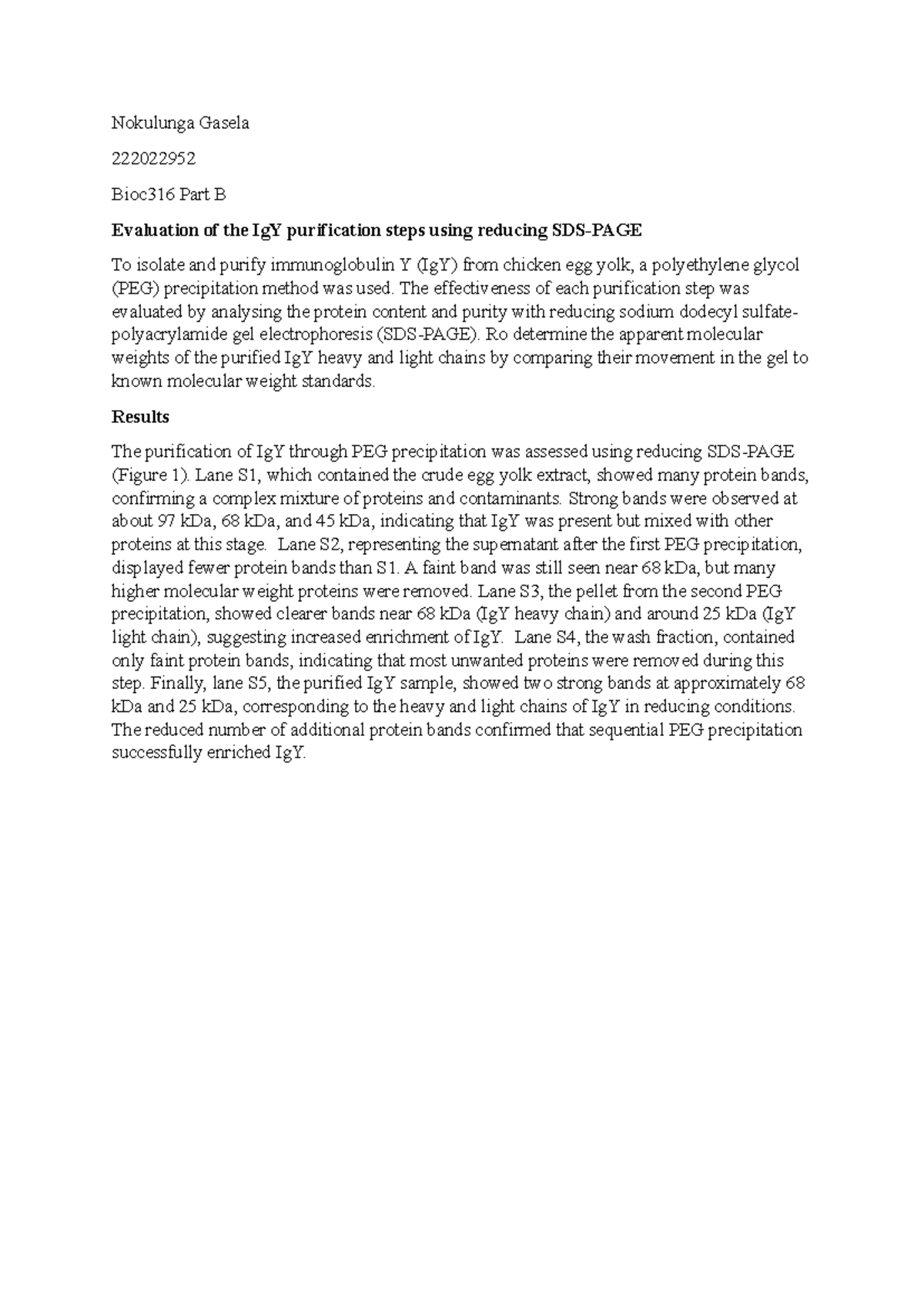 Evaluation of IgY Purification Steps in Bioc316 Final Exam - Studocu