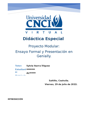 Act 1 educacion especial - UNIVERSIDAD VIRTUAL CNCI Nombre del alumno: Graciela Hernandez ...