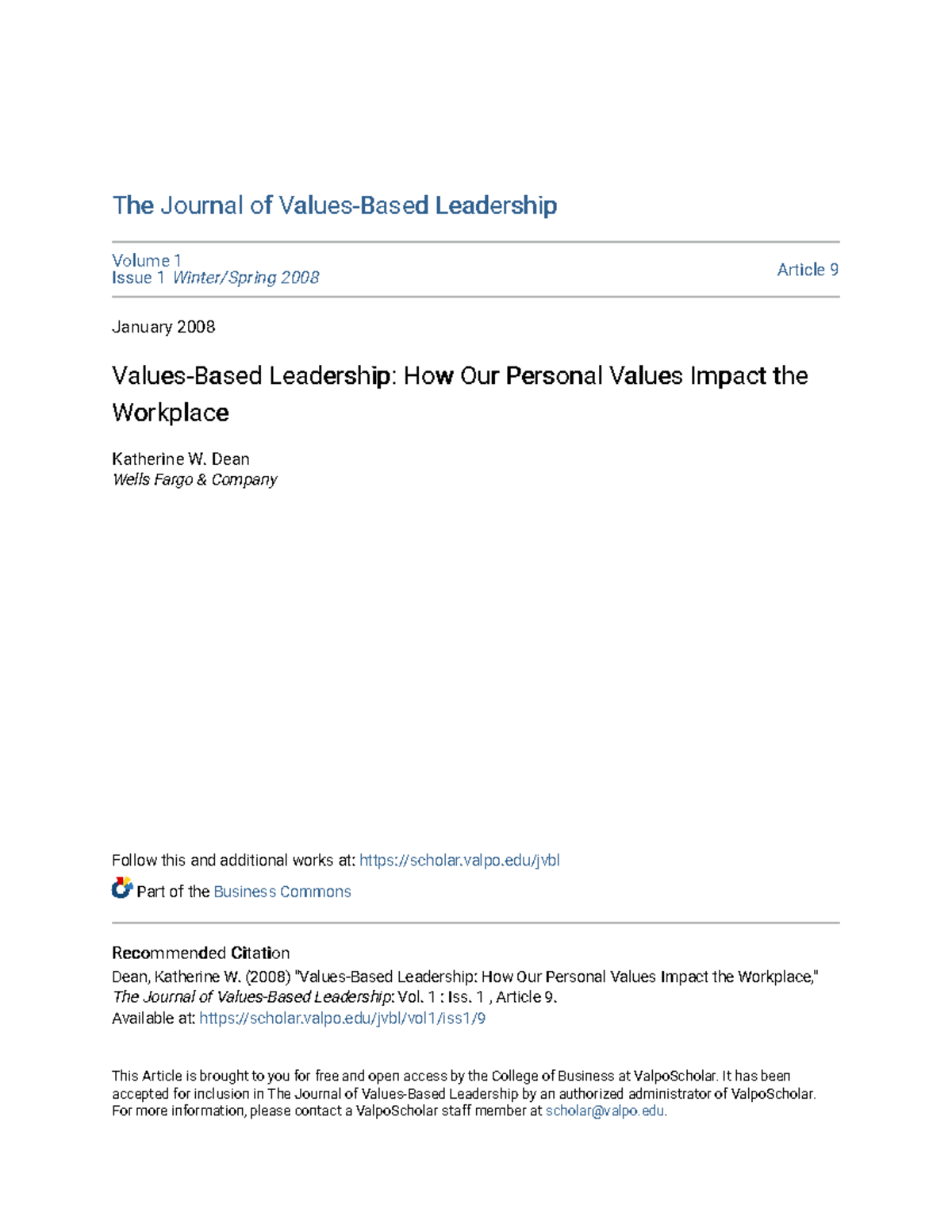 Values-Based Leadership: Impact of Personal Values on Workplace ...