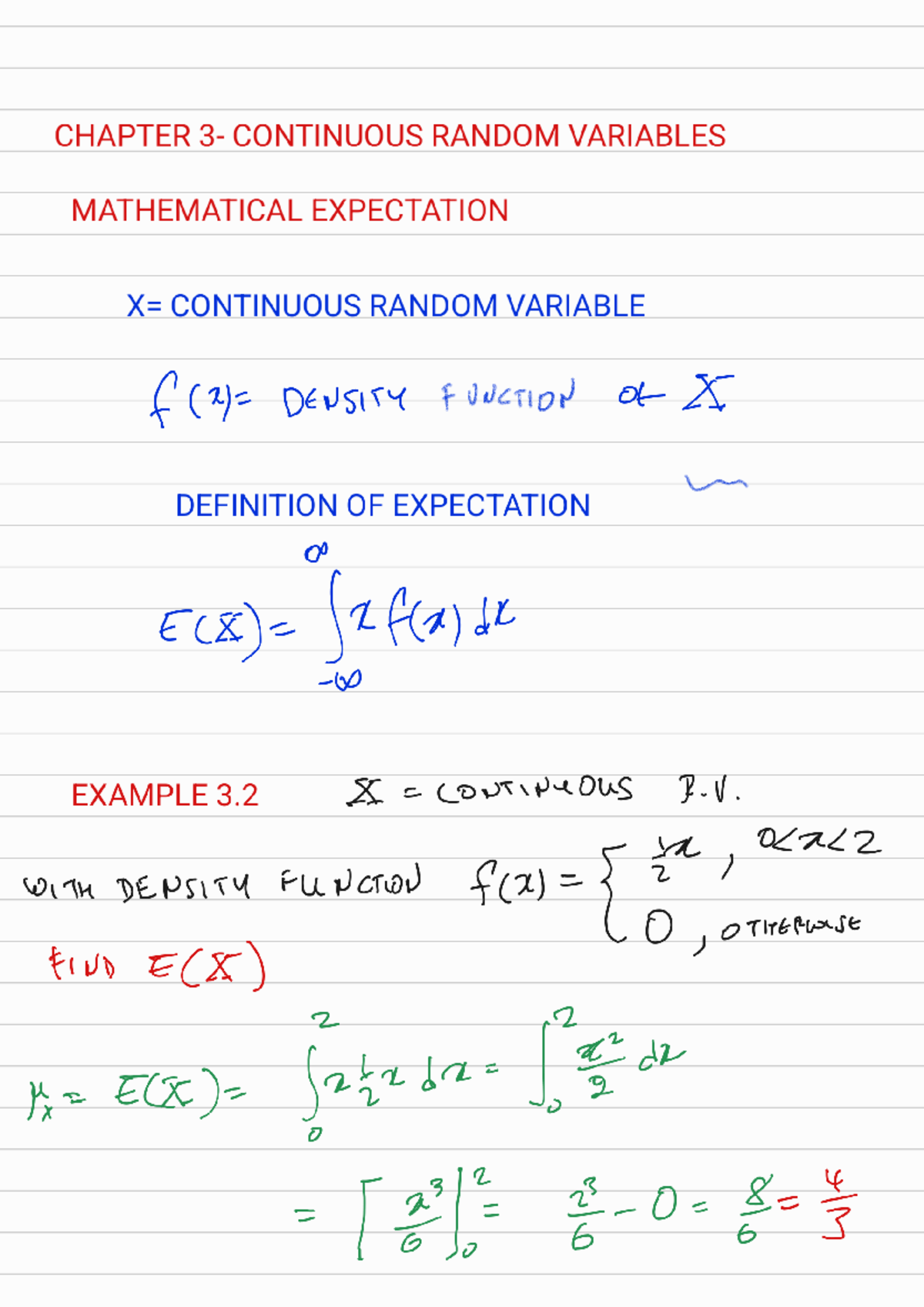 CHAPTER 3: CONTINUOUS RANDOM VARIABLES & EXPECTATION - ABC123 - Studocu