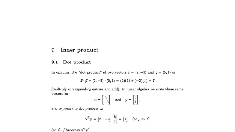 Inner Product and Dot Product in Linear Algebra (MATH 9) - Studocu