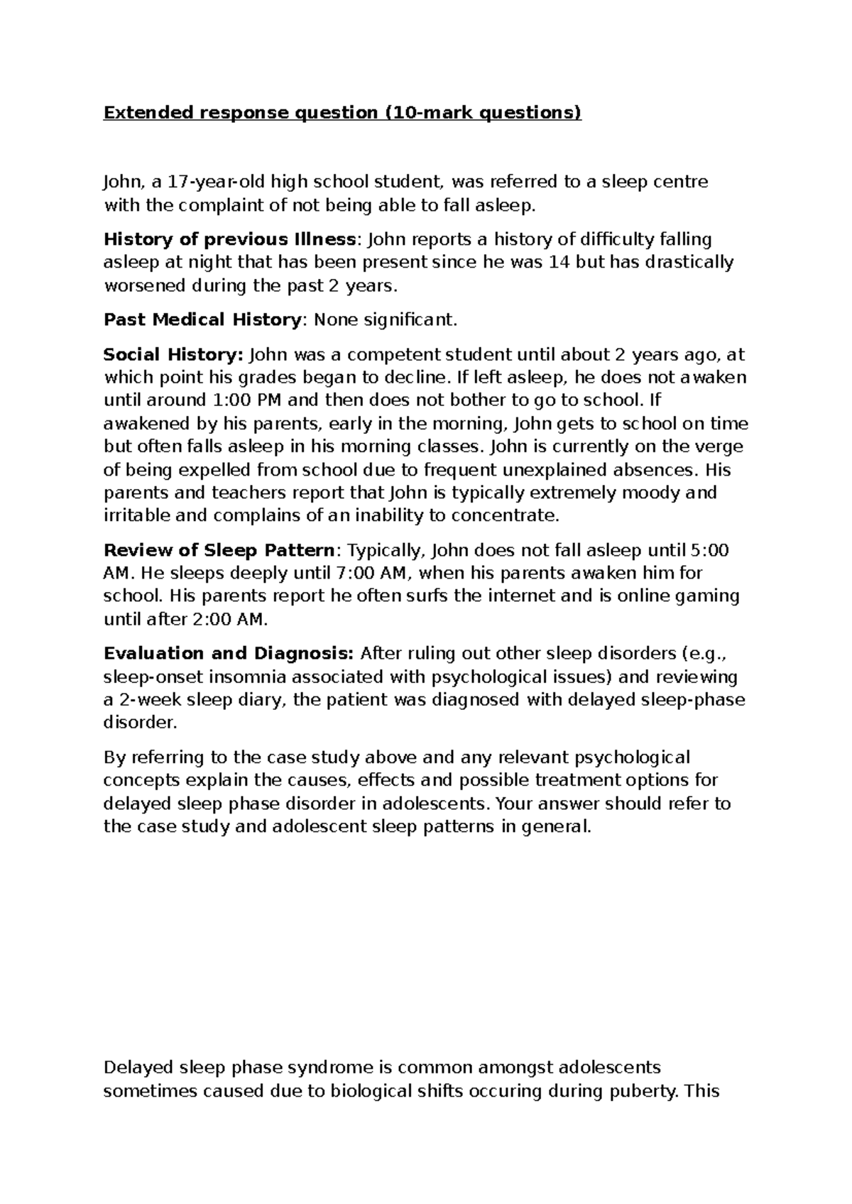 Extended response question JOHN Sleep - Extended response question (10 ...
