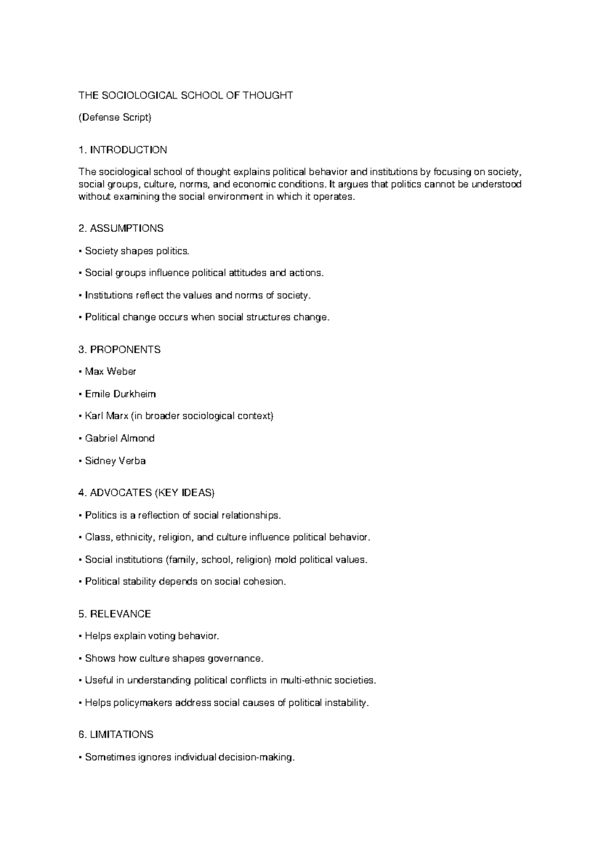 SOC 101: Sociological School of Thought Defense Script - Studocu