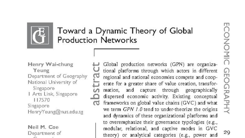 EG-Vol91: Toward a Dynamic Theory of Global Production Networks - Studocu