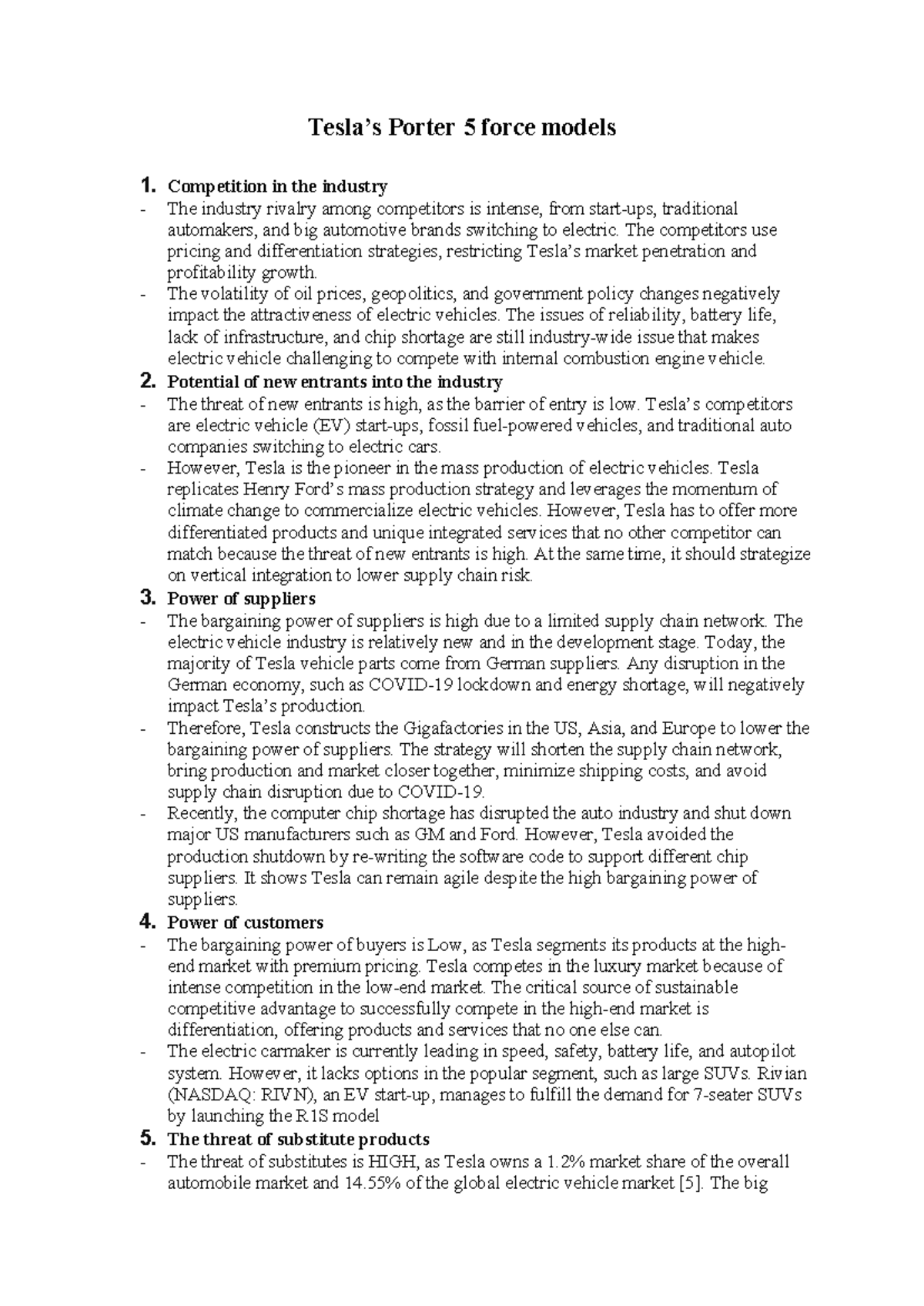 Tesla's Porter Five Forces Analysis: Competitive Landscape Insights ...