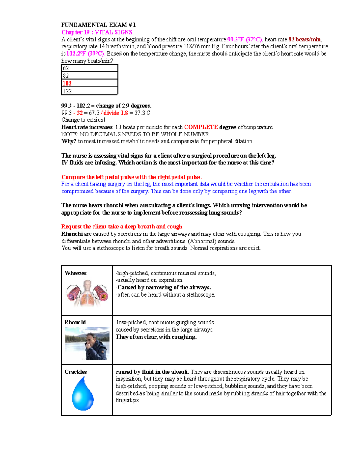 FUNDAMENTAL EXAM 1: Vital Signs and Nursing Interventions - Studocu