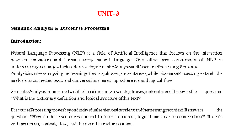 NLP UNIT 3 - Semantic Analysis & Discourse Processing Overview - Studocu