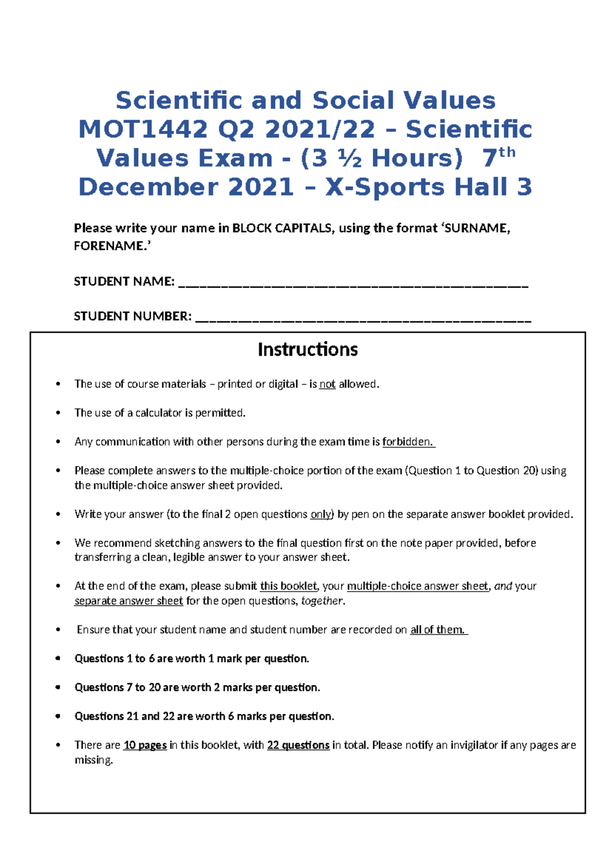 MOT1442 Q2 Scientific Values Final Exam Instructions and Questions ...