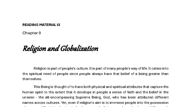 CW-RM9 - Chapter 9: Religion and Globalization Insights - Studocu