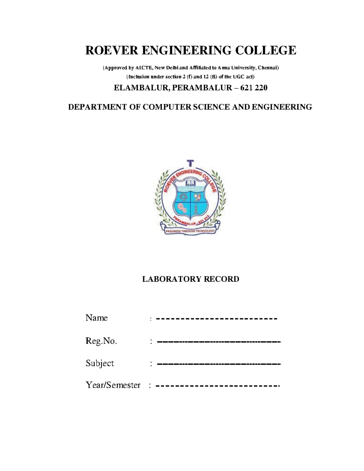 Sta Lab Manual Lab Roever Engineering College Approved By Aicte New Delhi And Affiliated 